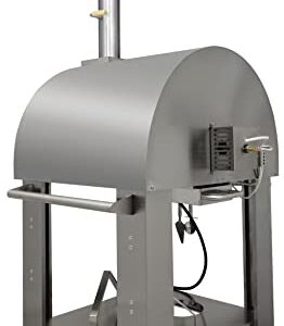 MCP-Distributions 32.5'' Outdoor Propane or Wood Fired Silver Stainless Steel Artisan Pizza Oven or Grill with Waterproof Cover, Pizza Peel