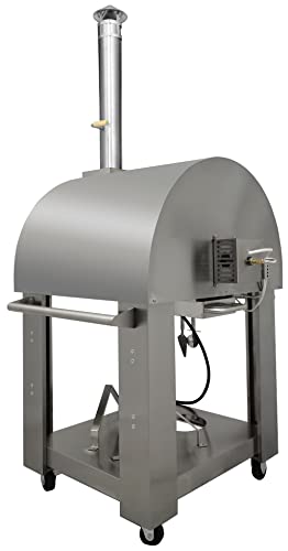 MCP-Distributions 32.5'' Outdoor Propane or Wood Fired Silver Stainless Steel Artisan Pizza Oven or Grill with Waterproof Cover, Pizza Peel