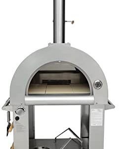 MCP-Distributions 32.5'' Outdoor Propane or Wood Fired Silver Stainless Steel Artisan Pizza Oven or Grill with Waterproof Cover, Pizza Peel