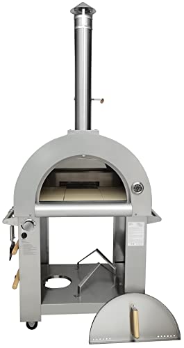 MCP-Distributions 32.5'' Outdoor Propane or Wood Fired Silver Stainless Steel Artisan Pizza Oven or Grill with Waterproof Cover, Pizza Peel