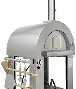 MCP-Distributions 32.5'' Outdoor Propane or Wood Fired Silver Stainless Steel Artisan Pizza Oven or Grill with Waterproof Cover, Pizza Peel