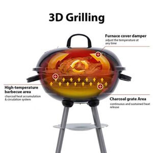 Charcoal Grill 18 inch Barbecue Grill with Waterproof Grill Cover for Outdoor Courtyard Picnic Camping Tailgating BBQ Kettle