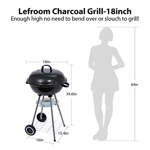 Charcoal Grill 18 inch Barbecue Grill with Waterproof Grill Cover for Outdoor Courtyard Picnic Camping Tailgating BBQ Kettle