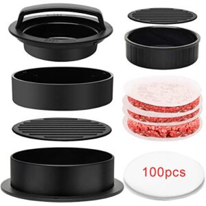 luxiv 3 in 1 burger press, hamburger patty maker stuffed burgers press with 100p burger paper for bbq non-stick sliders beef burger press (black)