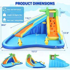 WONFUY Inflatable Water Slide, Kids Pool Slide Bounce House with Blower for Wet and Dry, Climbing, Splash Pool, Water Gun, Basketball Rim, Inflatable Water Park Backyard Waterslide Bouncy Castle