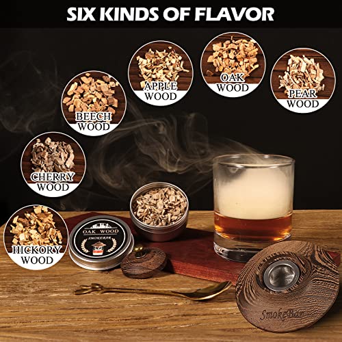 Cocktail Smoker Kit with Torch – 6 Flavors Wood Chips for Whiskey & Bourbon, Whiskey Smoker Infuser Kit, Old Fashioned Drink Smoker Kit, Bourbon Whiskey Gifts for Men, Dad, Husband (NO Butane)