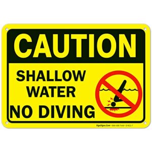 swimming pool sign, shallow water no diving 10×7 inches, rust free .040 aluminum, fade resistant, made in usa by sigo signs