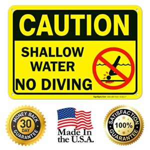 Swimming Pool Sign, Shallow Water No Diving 10x7 Inches, Rust Free .040 Aluminum, Fade Resistant, Made in USA by Sigo Signs