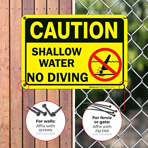 Swimming Pool Sign, Shallow Water No Diving 10x7 Inches, Rust Free .040 Aluminum, Fade Resistant, Made in USA by Sigo Signs