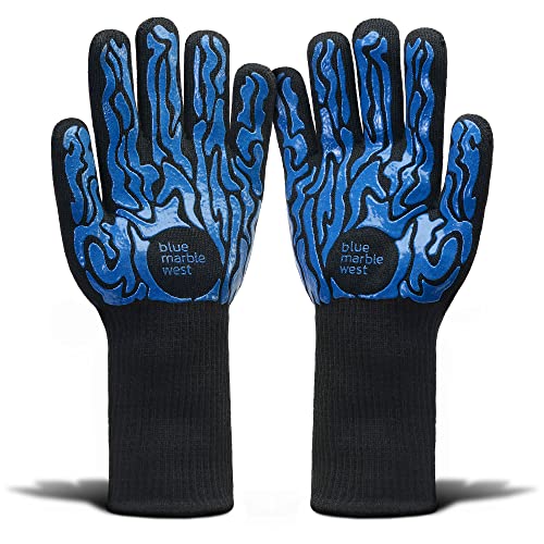 Extreme Heat Resistant BBQ Grill Gloves, Oven Mitts, Protection Up to 1472°F, Aramid Fiber, Non-Slip Silicone.