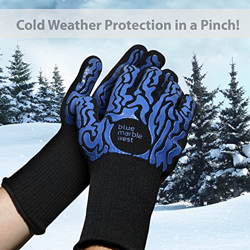 Extreme Heat Resistant BBQ Grill Gloves, Oven Mitts, Protection Up to 1472°F, Aramid Fiber, Non-Slip Silicone.