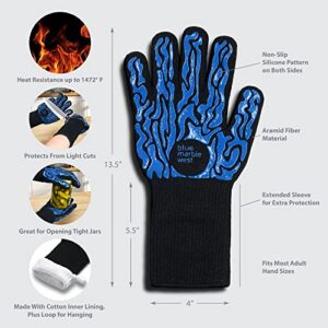 Extreme Heat Resistant BBQ Grill Gloves, Oven Mitts, Protection Up to 1472°F, Aramid Fiber, Non-Slip Silicone.