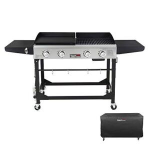 royal gourmet gd401c 4-burner portable propane flat top gas grill and griddle combo, black