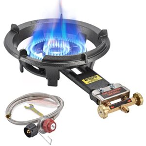 arc outdoor propane burner stove, 13″ single propane burner, cast iron portable propane burner with 0-20 psi csa adjustable regulator and stainless steel hose, perfect for outdoor wok burner