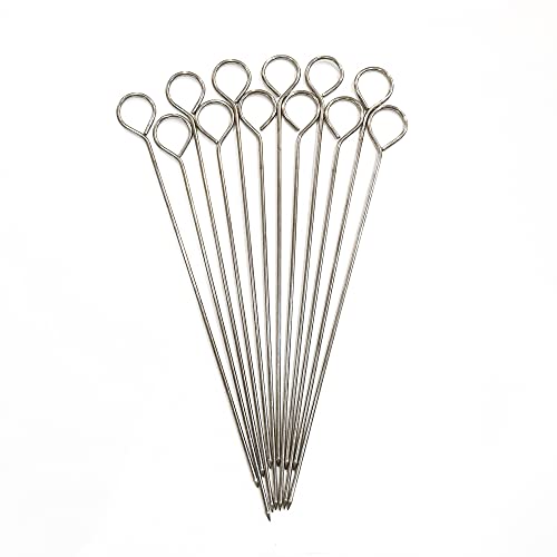 12pcs 10Inch Stainless Steel Skewers,Roast Goose Needle Barbecue,BBQ Skewer Sticks for BBQ Grilling Kebob Meat Chicken Vegetable Appetiser