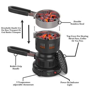 Coal Burner, Accessories Set, Electric Charcoal Burner For Coals, Portable Coal Stove, Quick Heating, Multiuse, 72 Coconut Coals and 100 Foil Sheets Included (Burner with Coconut Coals and Foil)