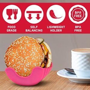 2 Burger Holder & French Fry Holder Pack - Car Essentials Pack food storage - Flexible Silicone Bowls for Holding Hamburgers - Reusable hamburger holder - Road Trip Essentials & Car Accessories