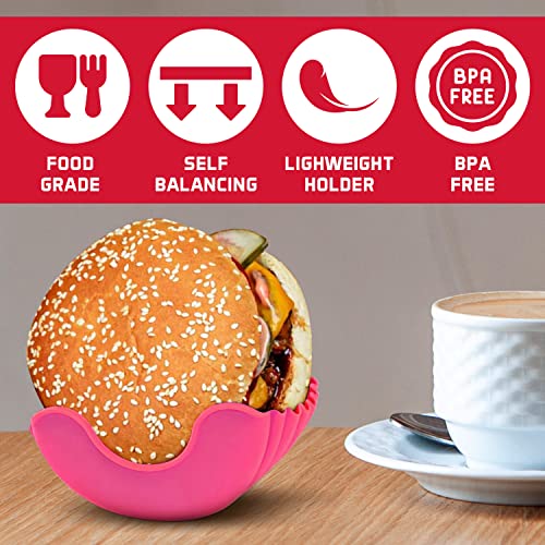 2 Burger Holder & French Fry Holder Pack - Car Essentials Pack food storage - Flexible Silicone Bowls for Holding Hamburgers - Reusable hamburger holder - Road Trip Essentials & Car Accessories