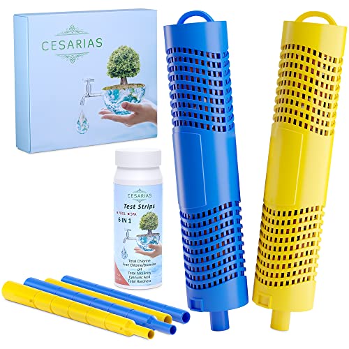 CESARIAS Spa Mineral Filter Sticks Cartridge for Hot Tub, Pool Testing Strips 6 in1, Kit of 3, Water Quality Test Strip 50pcs, Last for 4 Months