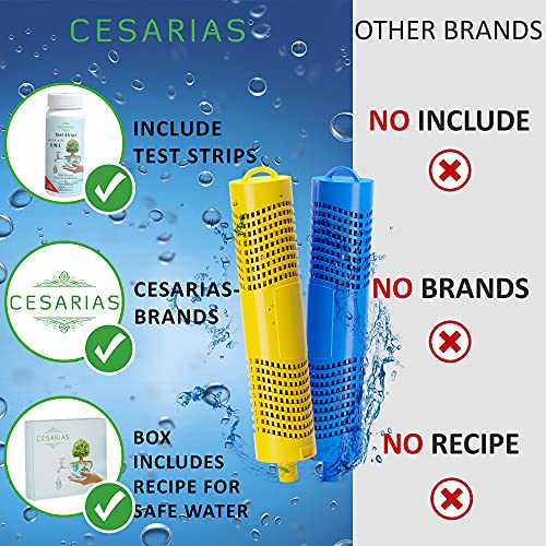 CESARIAS Spa Mineral Filter Sticks Cartridge for Hot Tub, Pool Testing Strips 6 in1, Kit of 3, Water Quality Test Strip 50pcs, Last for 4 Months