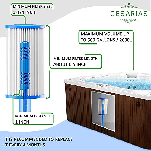 CESARIAS Spa Mineral Filter Sticks Cartridge for Hot Tub, Pool Testing Strips 6 in1, Kit of 3, Water Quality Test Strip 50pcs, Last for 4 Months