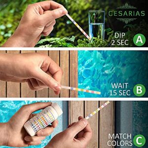 CESARIAS Spa Mineral Filter Sticks Cartridge for Hot Tub, Pool Testing Strips 6 in1, Kit of 3, Water Quality Test Strip 50pcs, Last for 4 Months