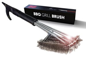 jolly green products 4-in-1 grill brush and scraper, steel bristles, grill cleaner with 18-inch handle, will not scratch or damage grate, perfect bbq grilling gifts for men