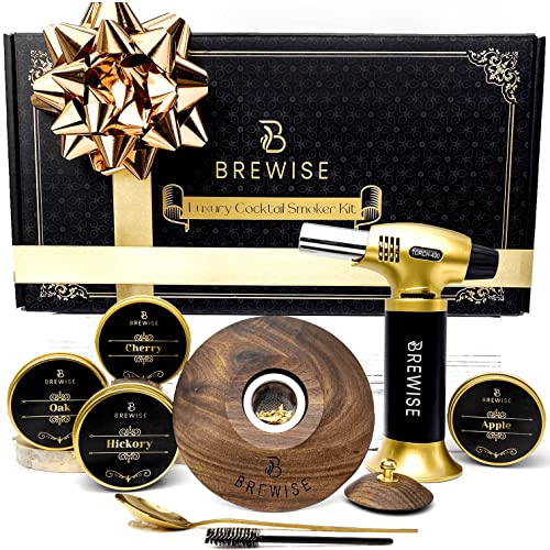 Brewise Cocktail Smoker Kit with Torch and Wood Chips, 4 Flavors - Drink Smoker Kit for Smoked Old Fashioned - Whiskey and Bourbon Smoke Infuser - Whiskey Gift For Him - (No Butane)