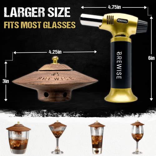 Brewise Cocktail Smoker Kit with Torch and Wood Chips, 4 Flavors - Drink Smoker Kit for Smoked Old Fashioned - Whiskey and Bourbon Smoke Infuser - Whiskey Gift For Him - (No Butane)