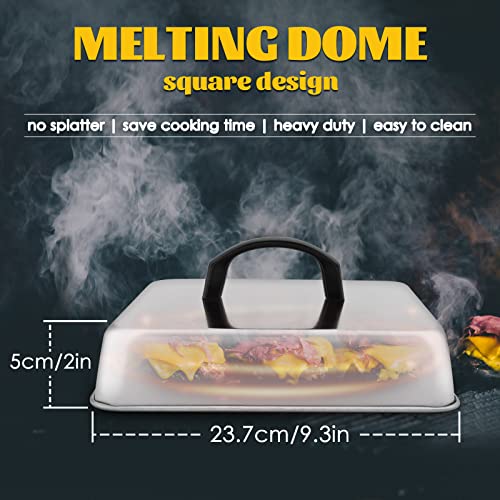 HaSteeL Square Cheese Melting Dome, Stainless Steel 9⅓ x 9⅓ x 2 Inch Steaming Basting Cover, Heavy Duty Griddle Grill Accessories for Flat Top Teppanyaki Cast Iron BBQ Outdoor Kitchen Cooking, 2 Packs