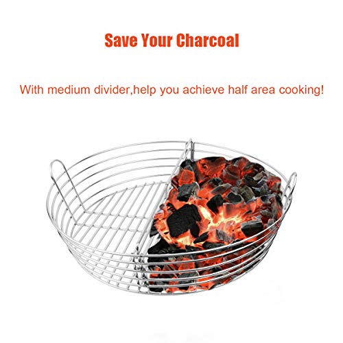 Mydracas Lump Charcoal Fire Basket with Divider Big Green Egg Accessories Ash Basket Stainless Steel Charcoal Basket for XLarge Big Green Egg(with Divider)