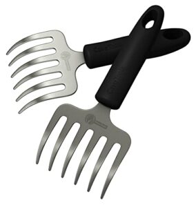 cave tools metal meat claws for shredding pulled pork, chicken, turkey, and beef- handling & carving food – barbecue grill accessories for smoker, or slow cooker (rake grip)