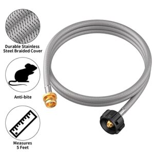 Generep 5 Feet Stainless Steel Braided Propane Adapters Hose Convert Connects 1lb Portable Appliance to 1-20 lb Propane Tank,Safe and Durable