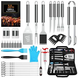 aisitin 35pcs grill accessories bbq tools set, stainless steel grilling kit with thermometer, fork, tongs and spatula, meat injector, grill mat – gifts for dad durable, stainless steel grill tools