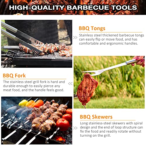 AISITIN 35PCS Grill Accessories BBQ Tools Set, Stainless Steel Grilling Kit with Thermometer, Fork, Tongs and Spatula, Meat Injector, Grill Mat - Gifts for Dad Durable, Stainless Steel Grill Tools