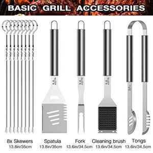 AISITIN 35PCS Grill Accessories BBQ Tools Set, Stainless Steel Grilling Kit with Thermometer, Fork, Tongs and Spatula, Meat Injector, Grill Mat - Gifts for Dad Durable, Stainless Steel Grill Tools