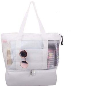 Large Mesh Beach Tote Bag with Zipper and Insulated Picnic Cooler Leak-proof for Beach Pool Outdoor Trave Gym