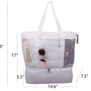 Large Mesh Beach Tote Bag with Zipper and Insulated Picnic Cooler Leak-proof for Beach Pool Outdoor Trave Gym