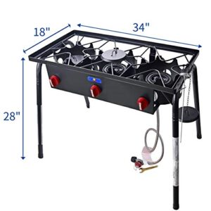 ARC CSA Approval Stander Propane Burner, 3 Burners Outdoor Propane Stove with Easy-Assemble Threaded Legs, 87,000BTU Triple Propane Burner Cast Iron Burner Ideal for Camping Burner and Other Outdoor Cooking