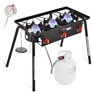 arc csa approval stander propane burner, 3 burners outdoor propane stove with easy-assemble threaded legs, 87,000btu triple propane burner cast iron burner ideal for camping burner and other outdoor cooking