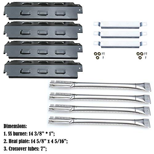 Direct store Parts Kit DG156 Replacement for Charbroil 463420507,463420509,463460708,463460710 Gas Grill Burners, Carryover Tubes,Heat Plates (SS Burner+SS Carry-over tubes+Porcelain Steel Heat Plate)