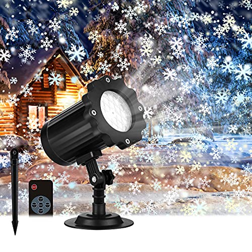 Christmas Projector Lights Outdoor, Snowflake LED Projector Lights with Remote Control, IP65 Waterproof Landscape Decorative Lighting for Xmas, Halloween, Party