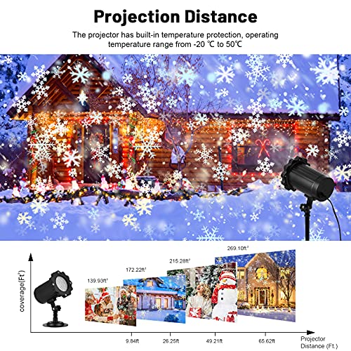 Christmas Projector Lights Outdoor, Snowflake LED Projector Lights with Remote Control, IP65 Waterproof Landscape Decorative Lighting for Xmas, Halloween, Party