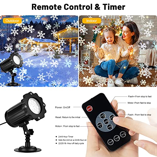 Christmas Projector Lights Outdoor, Snowflake LED Projector Lights with Remote Control, IP65 Waterproof Landscape Decorative Lighting for Xmas, Halloween, Party