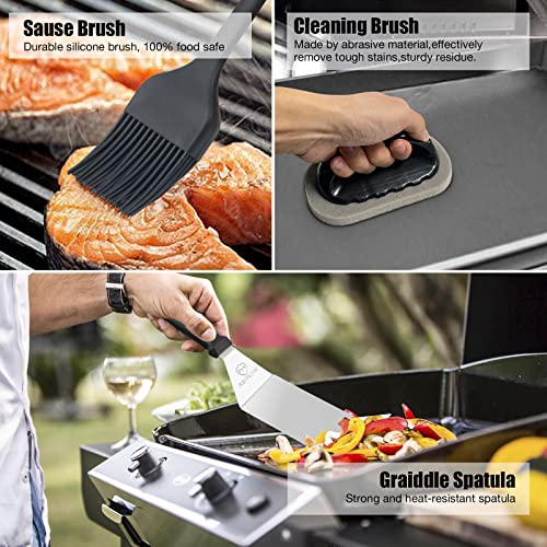 Blackstone Grill Accessories Set for Griddle, MUJUZE Blackstone Grill Tools Set Gifts for Men-with Custom Apron, Stainless Steel Spatulas Set, Teppanyaki and Camping Grill Accessories