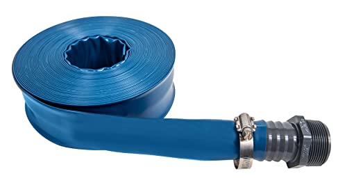 Sunsolar Heavy Duty Backwash Hose - 1.5" Discharge Hose for Swimming Pool Filters - Deluxe Pool Hose for Inground & Above Ground Pools - Durable, Flexible, Strong & Long Lasting - 50 Feet Long, Blue