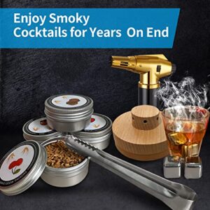 Cocktail Smoker Kit with Torch, Whiskey and Bourdon Smoker Kit Drink Smoker Infuse Old Fashion with 4 Flavors Wood Chips and Whiskey Stones. Gift for Dad, Husband, Men, Boy Friend(No Butane)