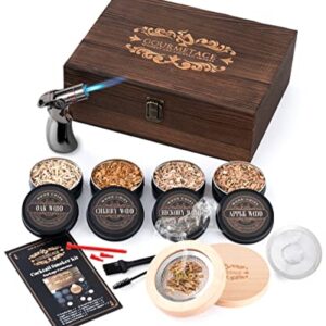 Cocktail Smoker Kit with Torch – Drink Smoker Infuser Kit with Pro Torch, Nozzles & Lid – 100% Natural Hickory, Oak, Cherry & Apple Wood Chips – Smoked Cocktail, Bourbon or Whiskey Kit (No Butane)