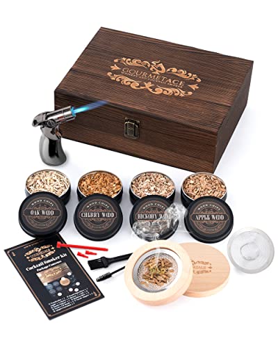 Cocktail Smoker Kit with Torch – Drink Smoker Infuser Kit with Pro Torch, Nozzles & Lid – 100% Natural Hickory, Oak, Cherry & Apple Wood Chips – Smoked Cocktail, Bourbon or Whiskey Kit (No Butane)