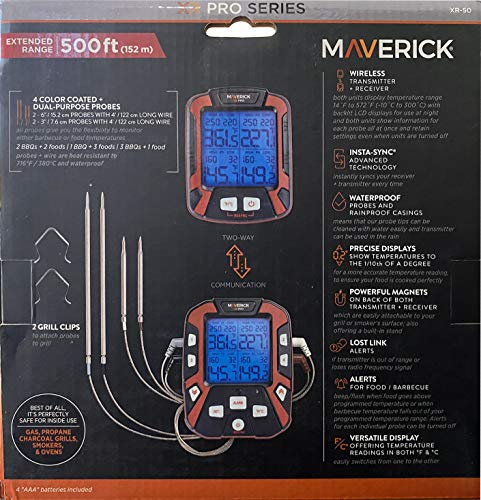 Maverick PRO-Series XR-50 Extended (500FT Range, 4 Probe) Digital Remote Wireless BBQ, Meat & Smoker Thermometer, Black/Red and Z-Cloth Bundle